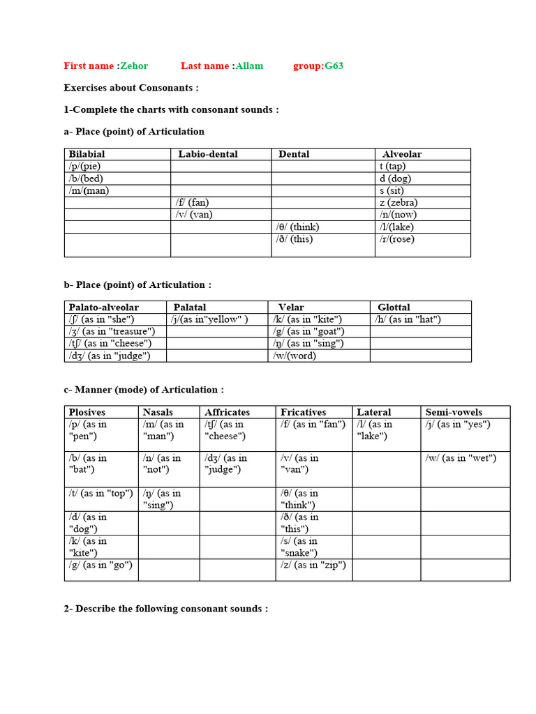 Exercises About Consonants | PDF | Phonetics | Human Voice