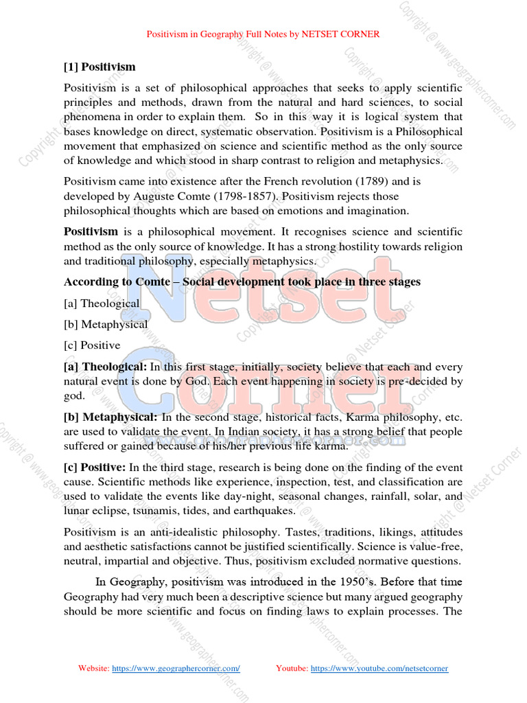 Positivism in Geography by NETSET CORNER | Download Free PDF | Positivism | Science