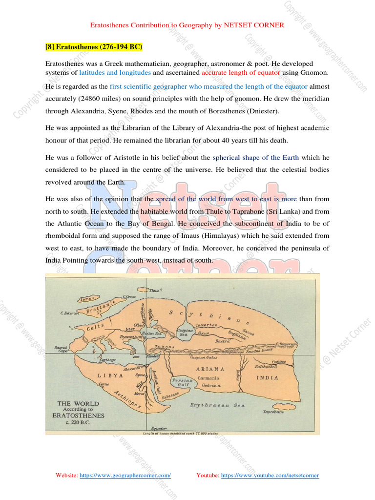 Eratosthenes Contribution Togeography Netset Corner | PDF | Geography ...