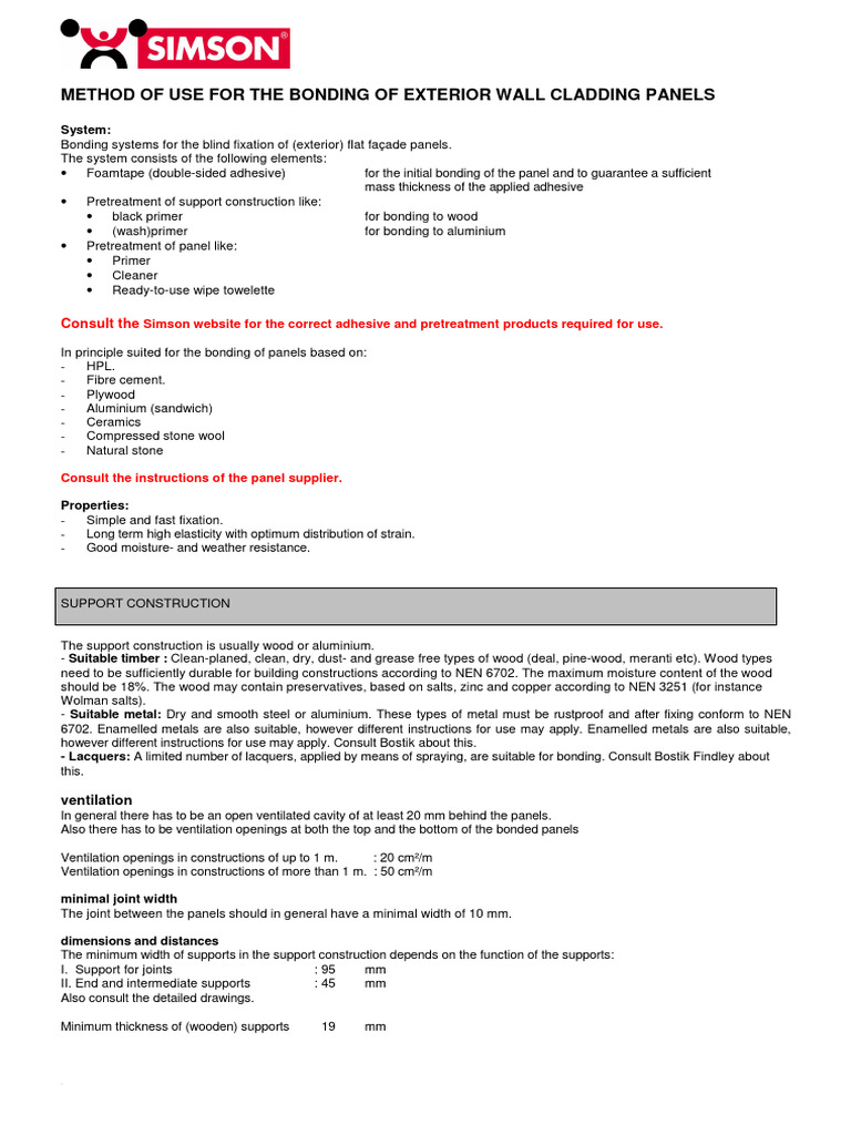 Paneltack Method of Use Bonding Exterior Panels | PDF | Adhesive | Wood