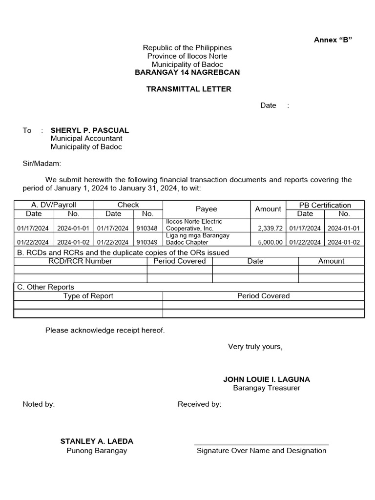 Annex B-Transmittal Letter | PDF