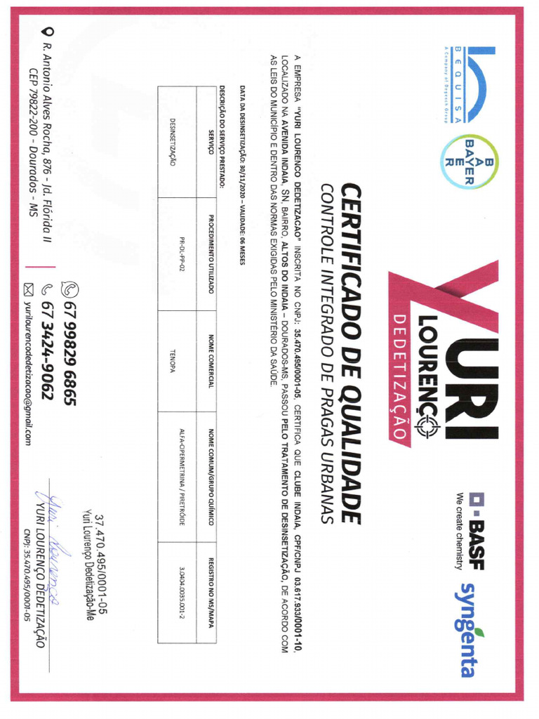 Certificado Dedetização | PDF