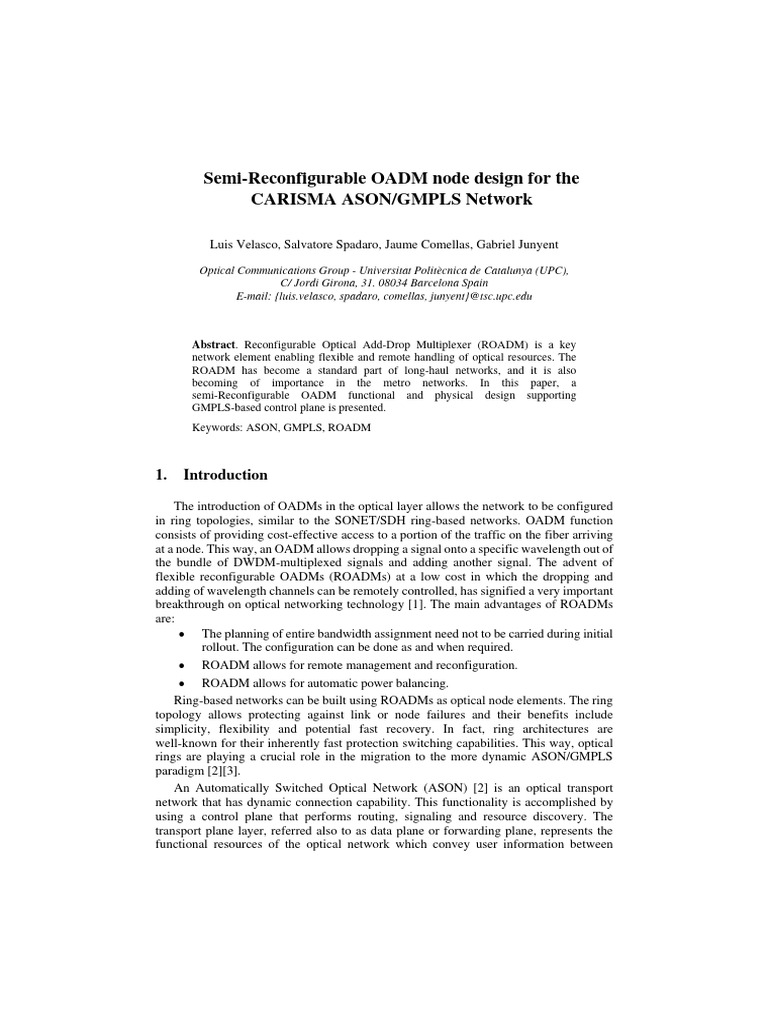 Semi Reconfigurable OADM Node Design For | PDF | Wavelength Division Multiplexing | Networking