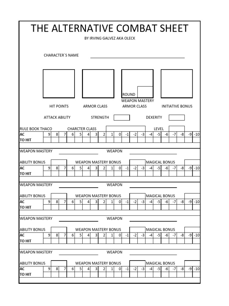 Basic Combat Sheet | Download Free PDF | Adventure Games | Role Playing