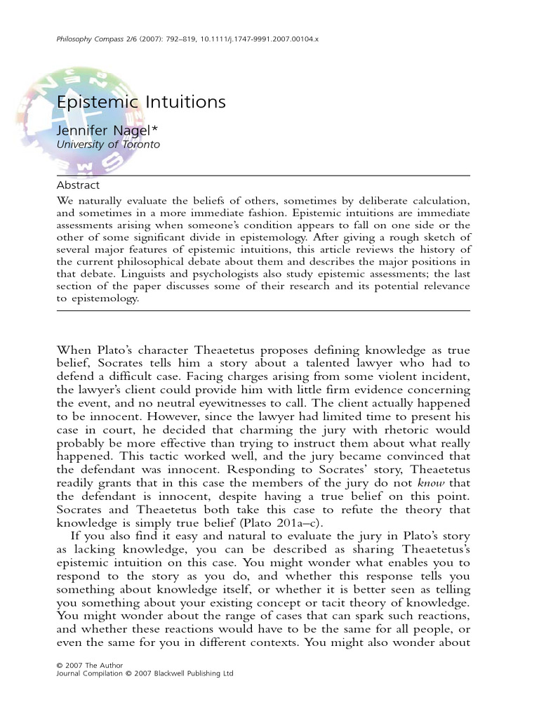 Nagel - Epistemic Intuitions | PDF | Epistemology | Knowledge Nagel - Epistemic Intuitions | PDF | Epistemology | Knowledge