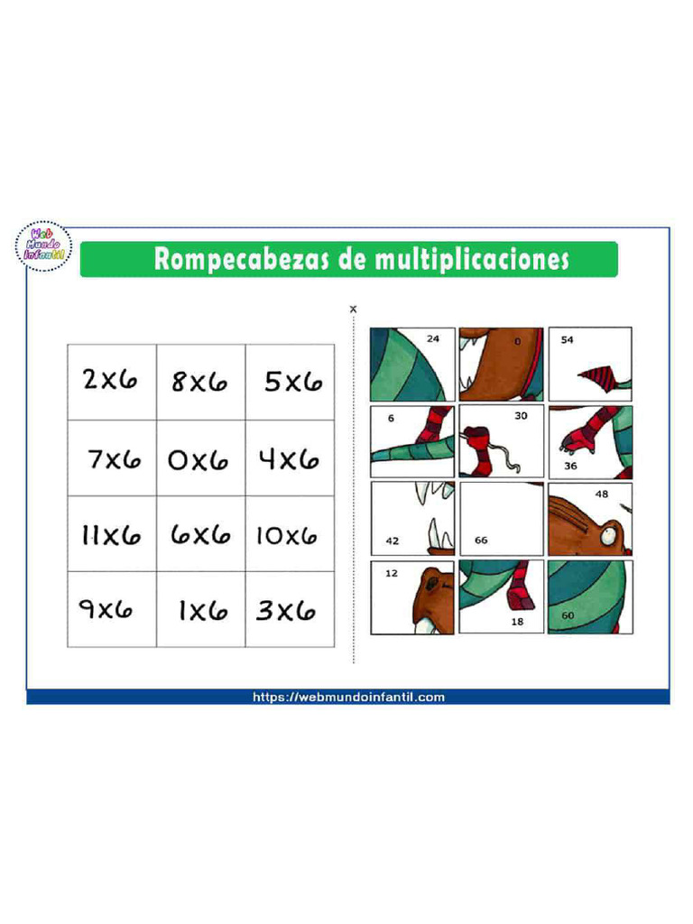 Rompecabezas de Multiplicaciones de T-Rex | PDF