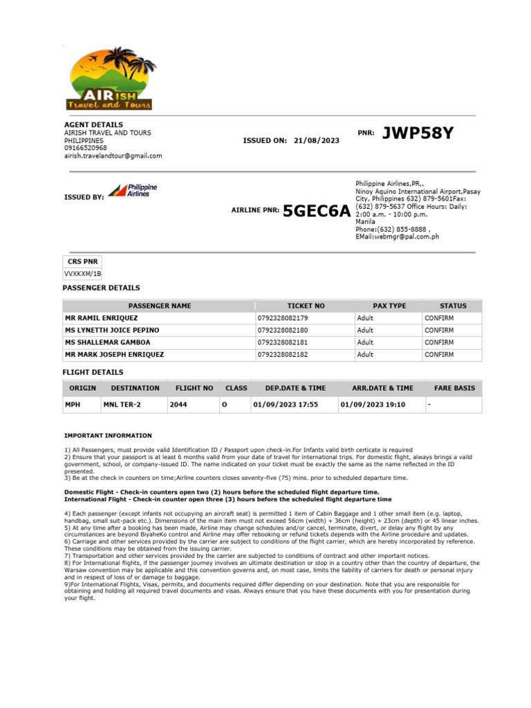 Philippine Airlines Flight Itinerary Details | PDF | Airlines | Aviation