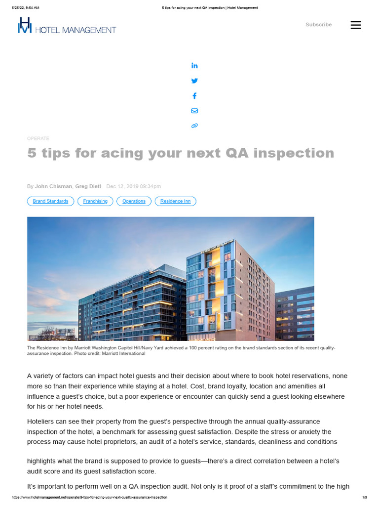 5 tips for acing your next QA inspection _ Hotel Management | PDF ...