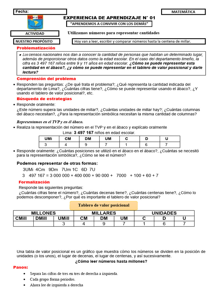 Matemática. Utilizamos Números para Representar Cantidades. | PDF ...