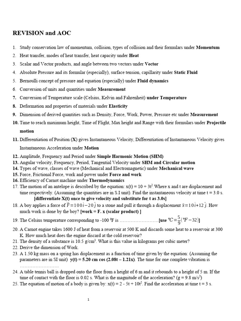 PHYS 101 QUESTIONS 22 REVision | PDF | Force | Waves