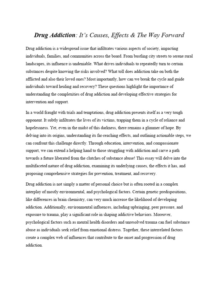 1000 Word Essay On Drug Addiction, It's Causes & Effects and The Way ...