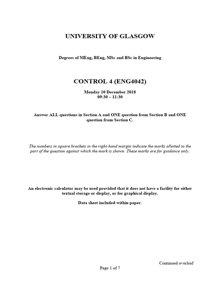 ENG4042 1 Control 4 201812-1 | PDF | Control Theory | Applied Mathematics