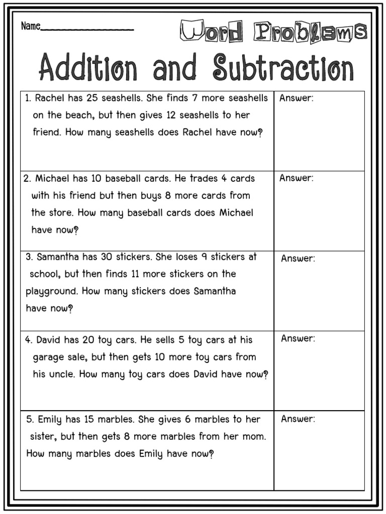 Addition and Subtraction Word Problems | PDF