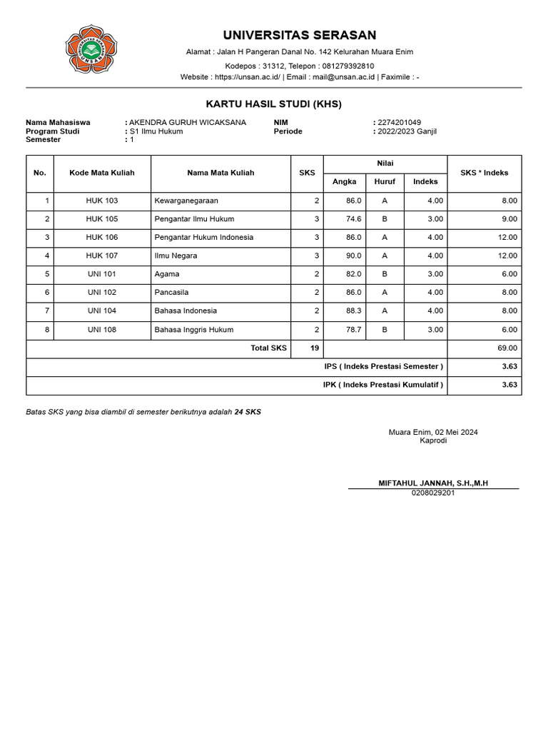 Cetak Laporan KHS Mahasiswa | PDF