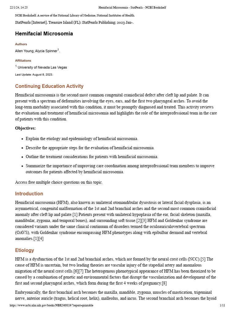 Hemifacial Microsomia - StatPearls - NCBI Bookshelf | PDF | Ear ...
