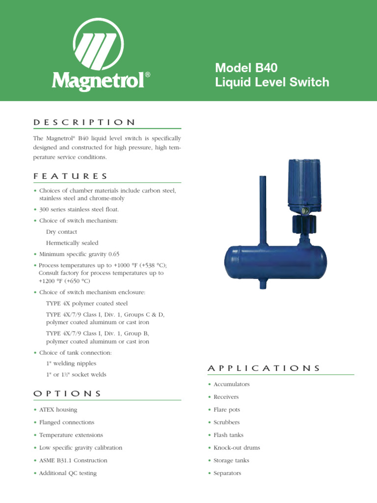 Liquid Level Switch B40-Catálogo - 46-120.25 2017 | PDF | Switch | Building Engineering