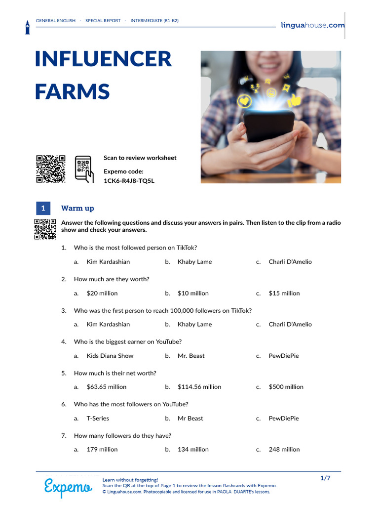 Influencer-Farms-British-English-Teacher (1) Level4 | PDF