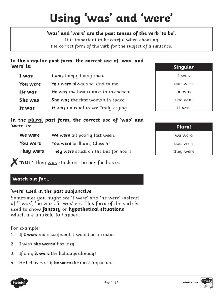Was and Were Rules - Quiz Activity | PDF | Verb | Linguistics