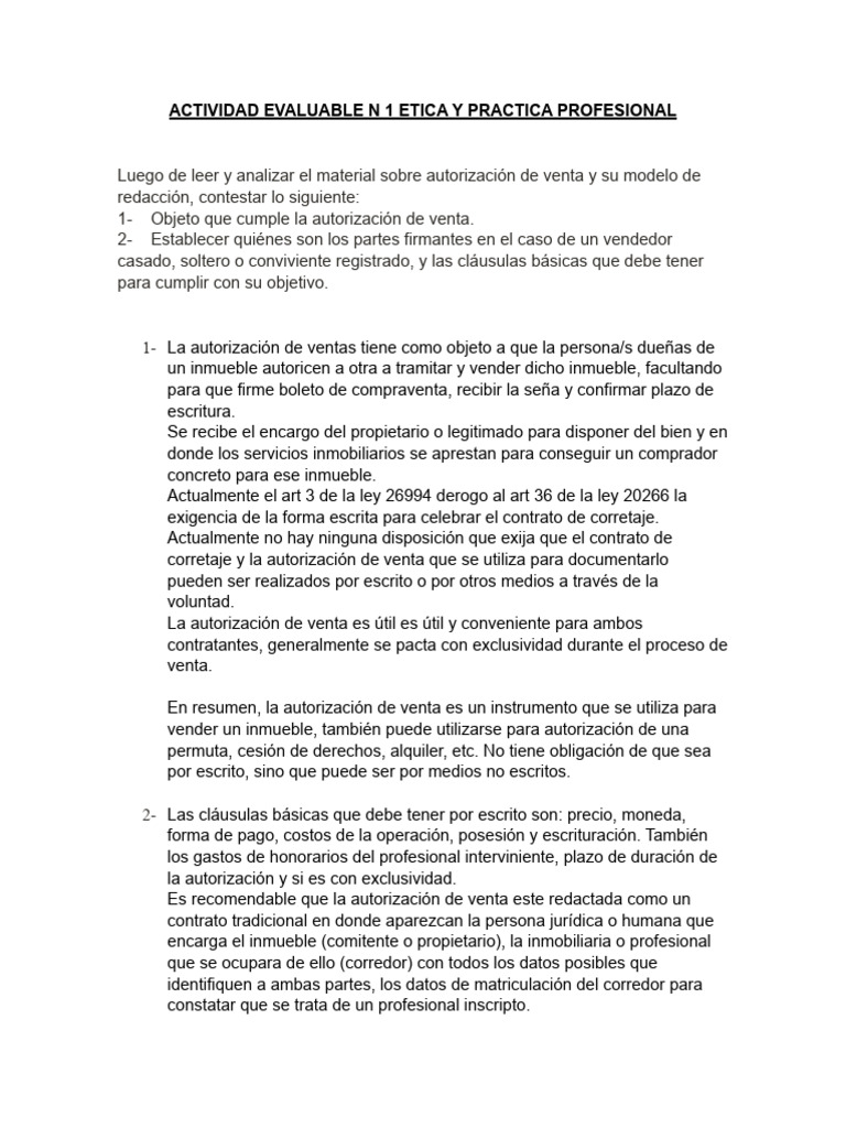 Actividad Evaluable N 1 Etica y Practica Profesional | PDF