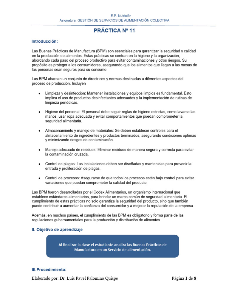 Practica n11 - Chefcita | PDF | Seguridad alimenticia | Alimentos