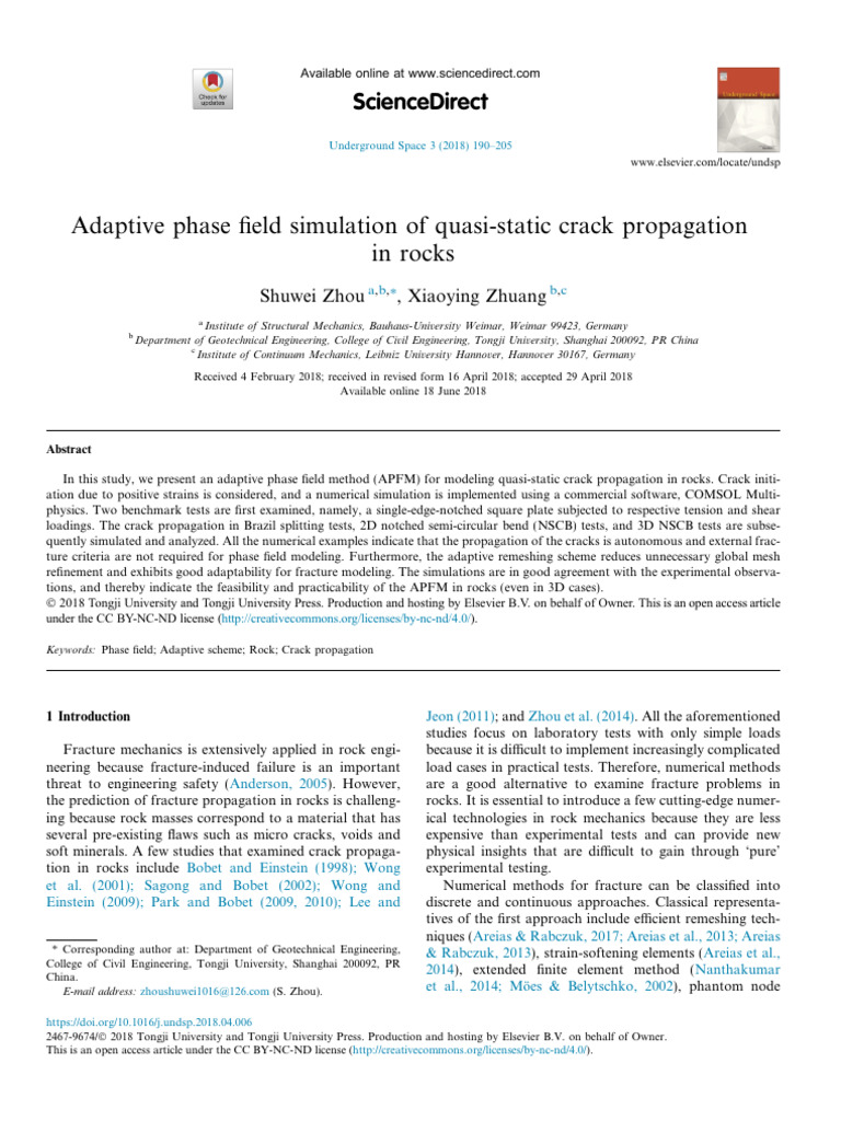 Adaptive Phase Field Simulation of Quasi Static Crack Pro - 2018 - Underground S | PDF ...