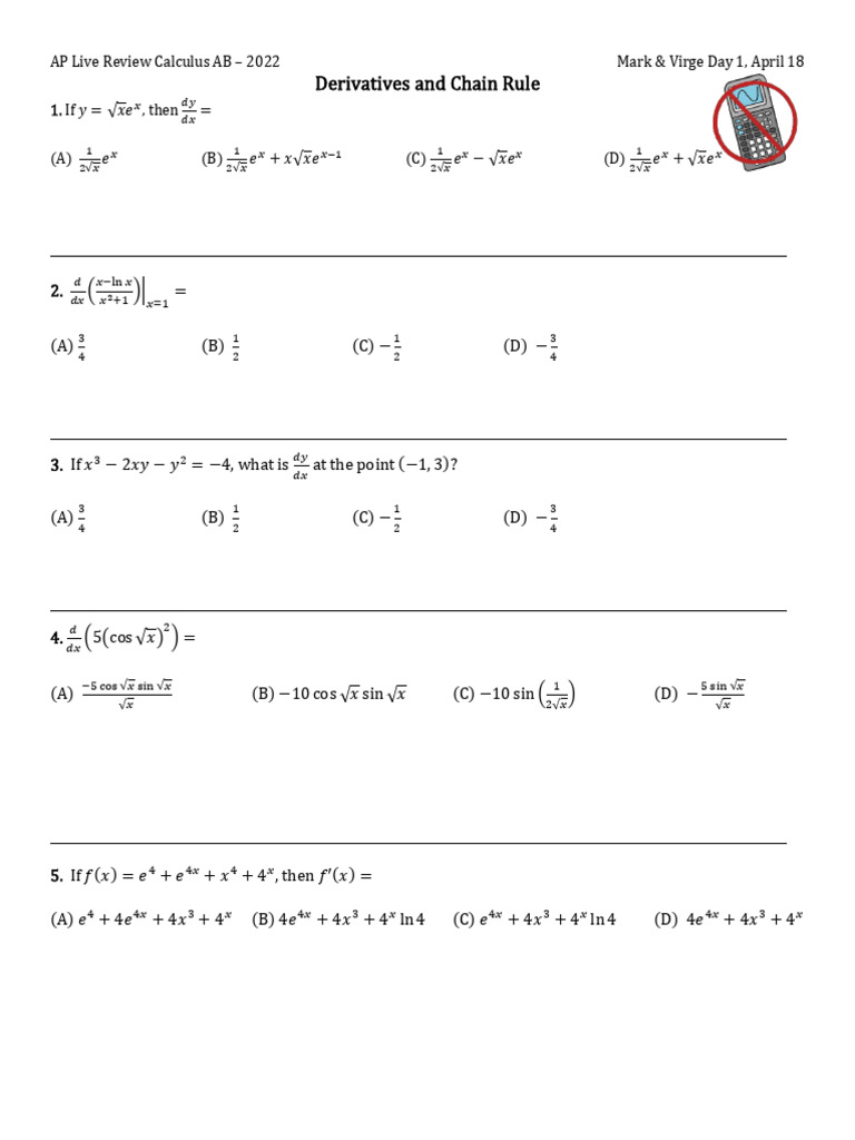 Day 1 - April 18 Derivatives | PDF | Tangent | Derivative