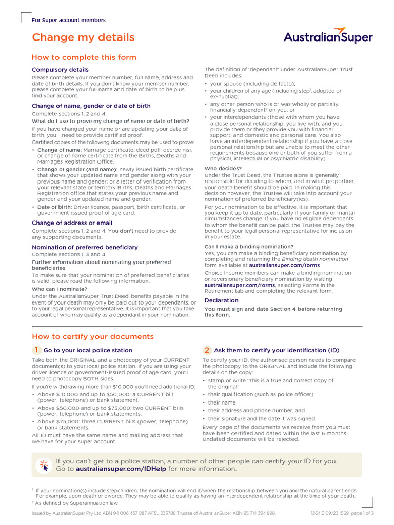 Update AustralianSuper Member Details | PDF | Identity Document | Birth ...
