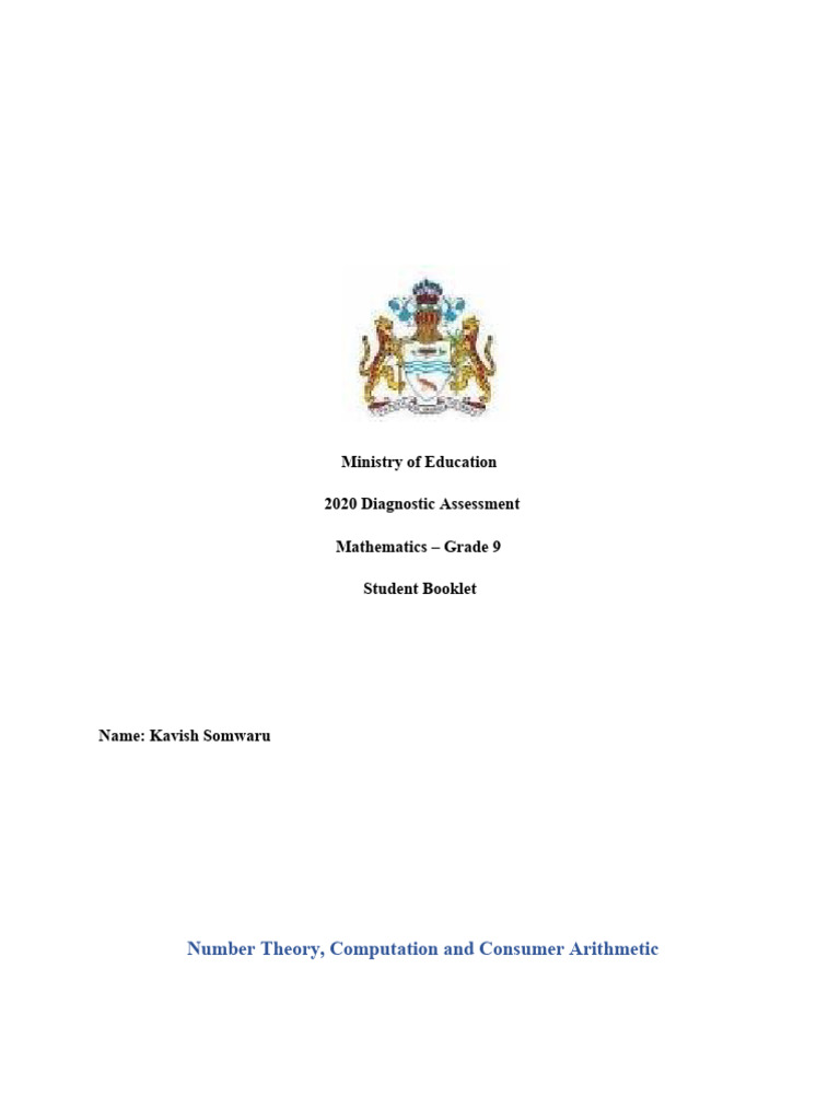 Grade 9 Math Diagnostic Assessment | PDF | Area | Circle