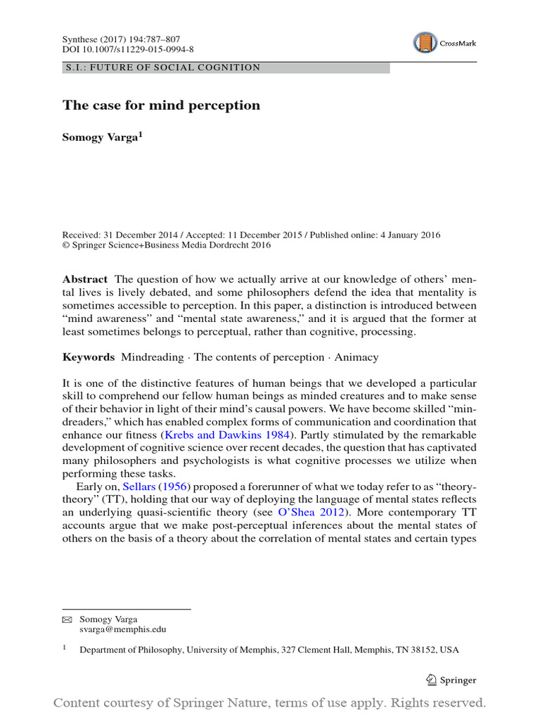The Case For Mind Perception | PDF | Experience | Mind