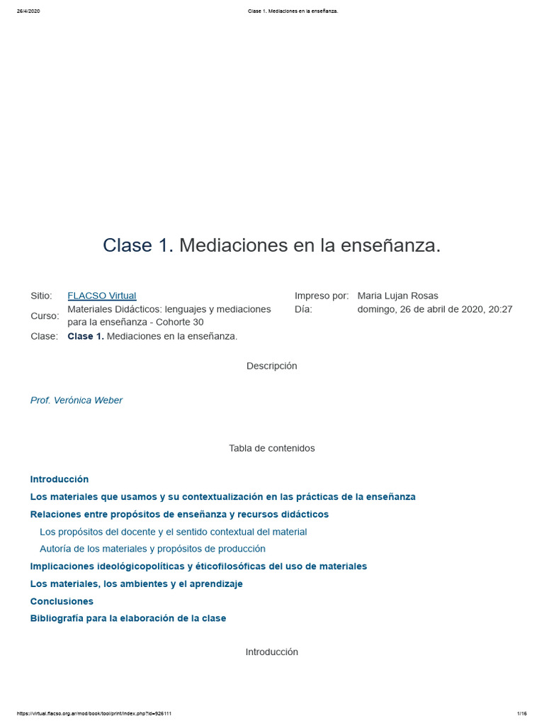 Weber Clase 1. Mediaciones en La Enseñanza | PDF | Enseñando | Maestros