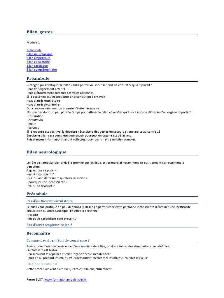 Bilan Vital et Évaluation Neurologique | PDF | Coma | Accident ...