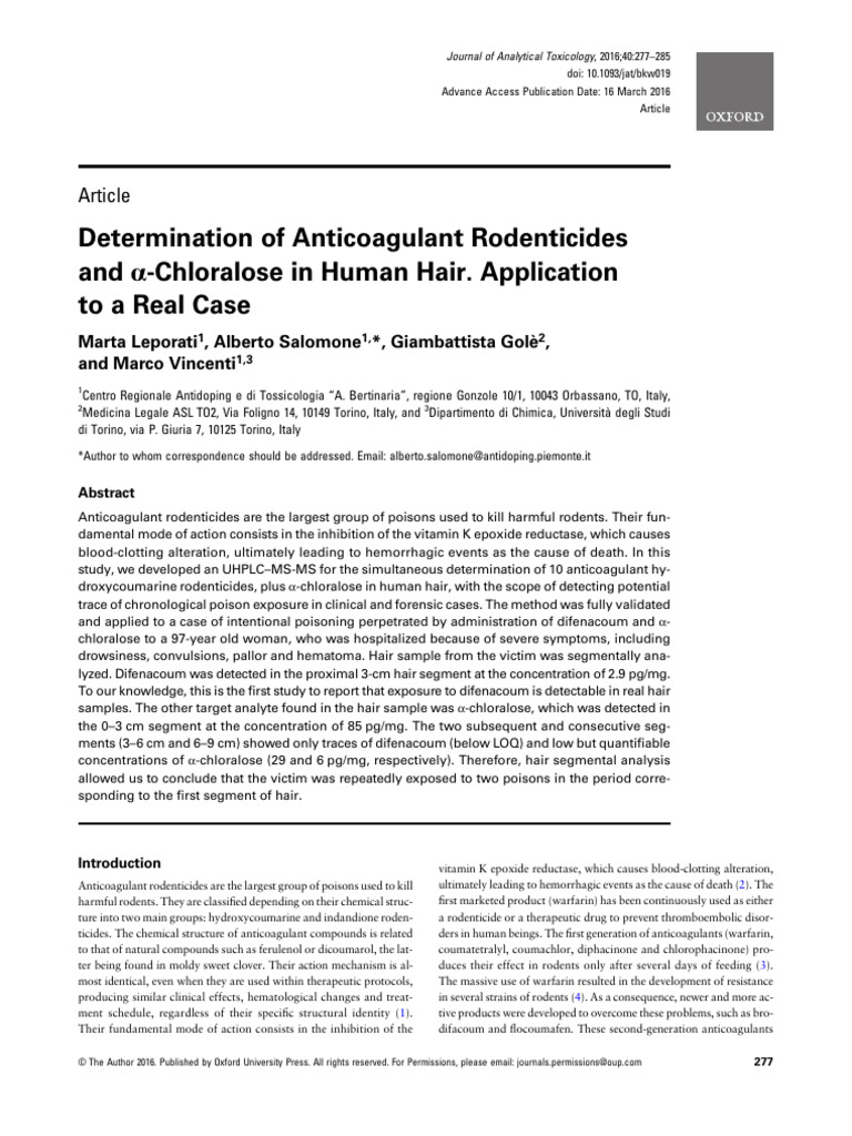 2016 Determination of Anticoagulant Rodenticides | Download Free PDF ...