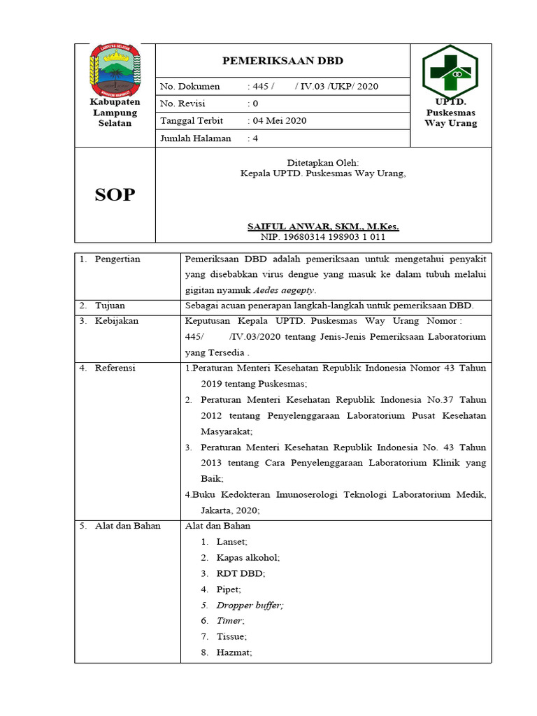 '5 (04052020) Sop Pemeriksaan DBD | PDF