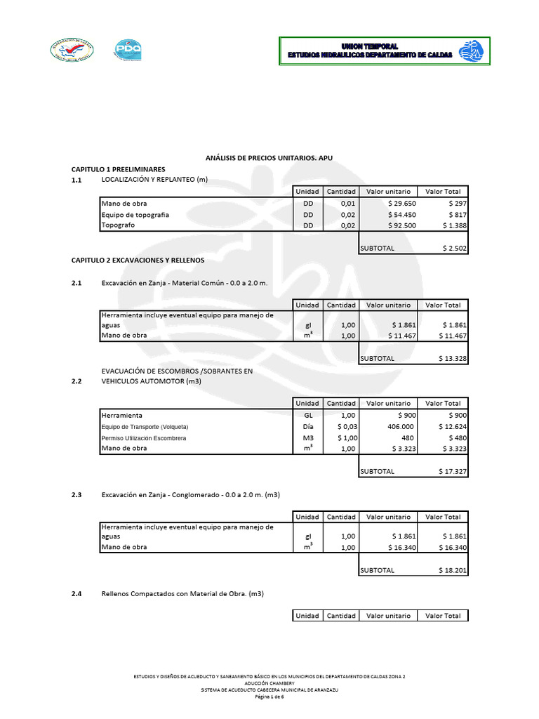 Anexo 11 An Lisis de Precios Unitarios | Descargar gratis PDF | Tubería (transporte de fluidos ...