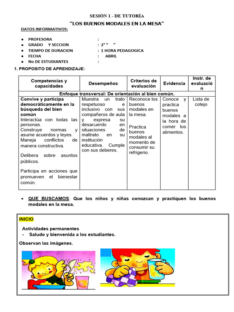 Cuadro De Buenos Modales En La Mesa