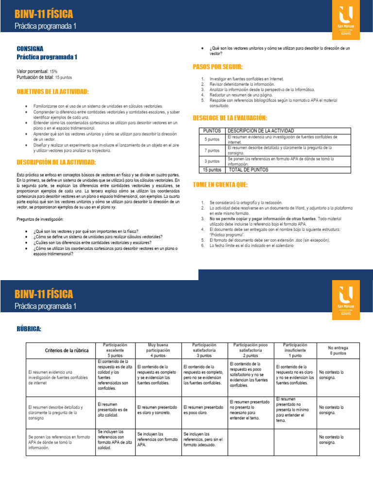 BINV-11 Física - PRÁCTICA PROGRAMADA 1 | PDF | Vector Euclidiano | Sistema de coordenadas ...