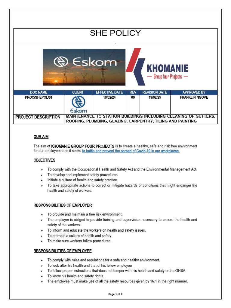 Ohs Policy Signed by Ceo | PDF | Occupational Safety And Health ...