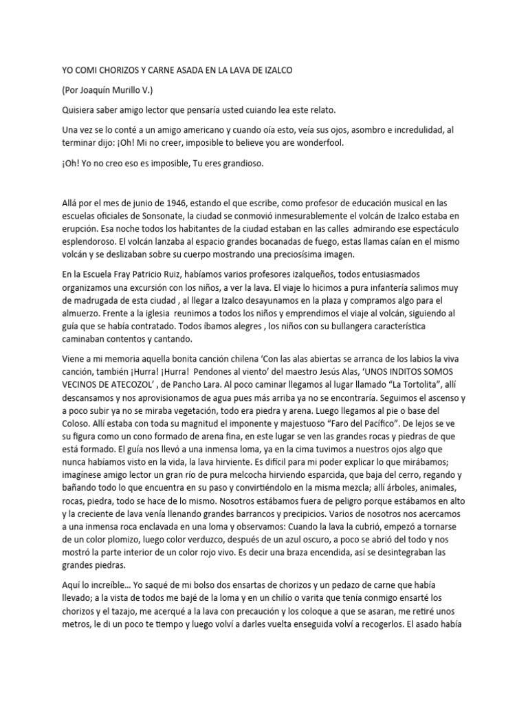Yo Comi Chorizos y Carne Asada en La Lava de Izalco | PDF | Peligros ...