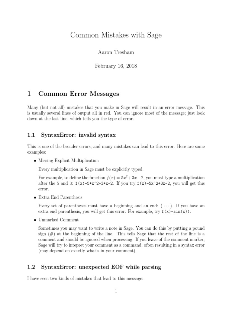Sage Common Mistakes | PDF | Function (Mathematics) | Integral