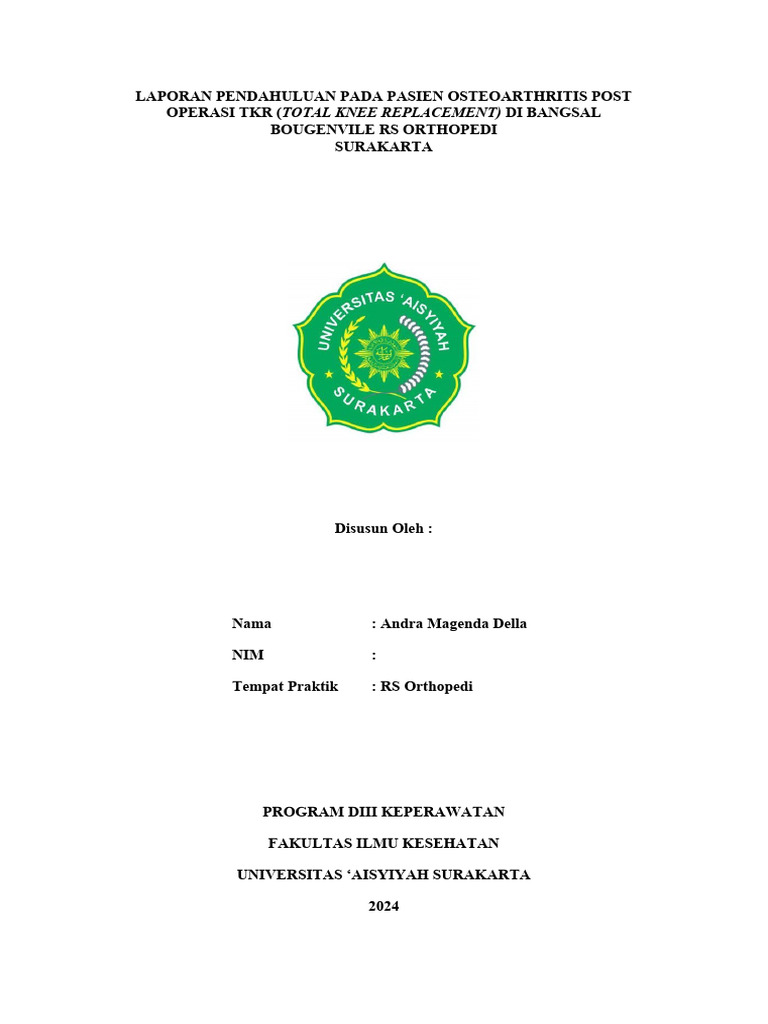 Laporan Pendahuluan Pada Pasien Osteoarthritis Post TKR | PDF