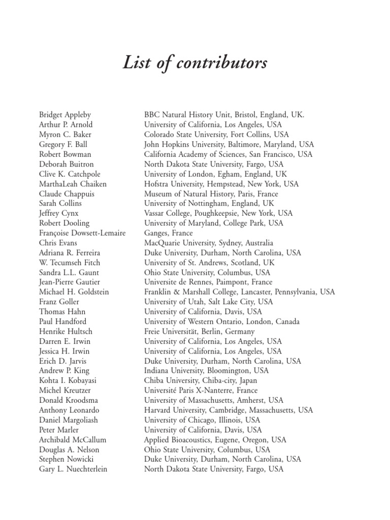 List of Contributors 2004 Nature S Music | PDF