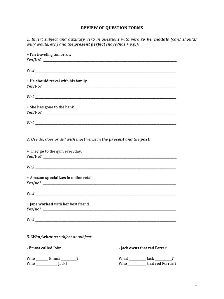 Question Forms Review | PDF | Language Mechanics | Linguistic Typology