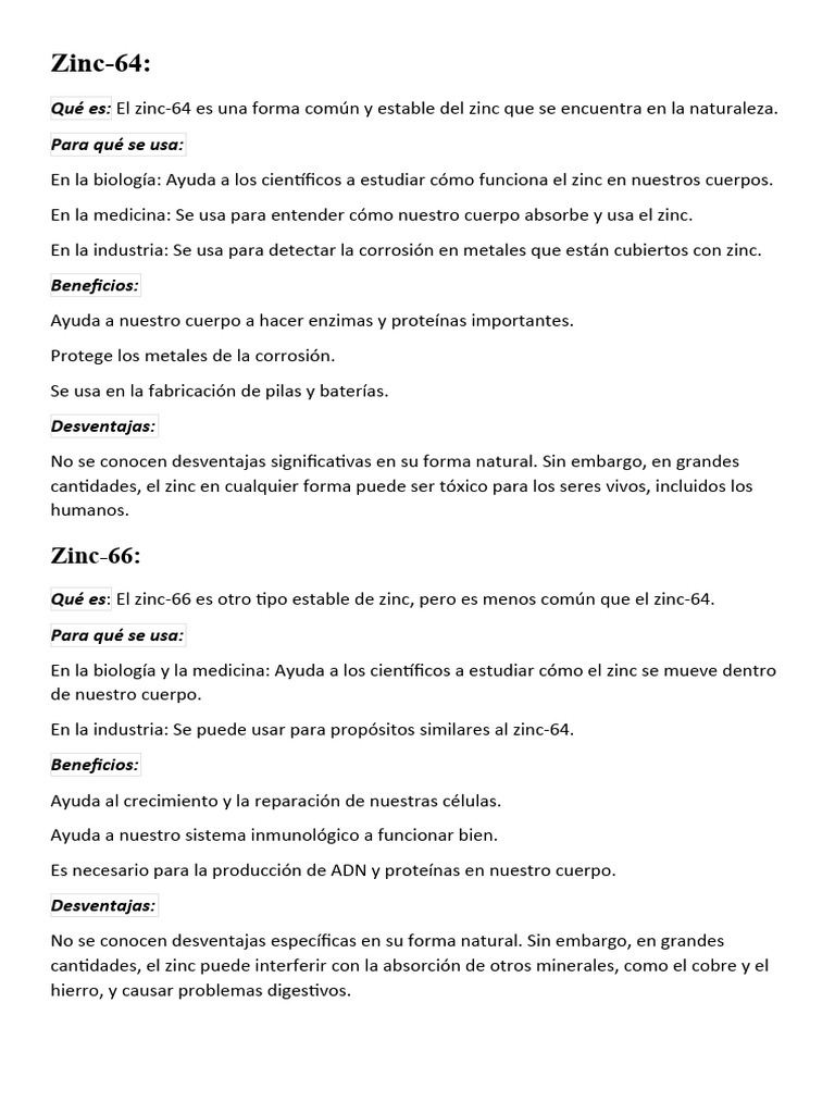 Zinc-64 y Zinc-66: Usos y Beneficios | PDF | Salud y bienestar
