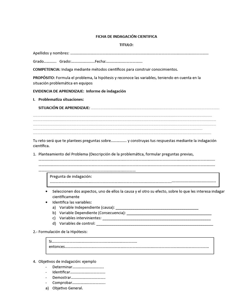 Ficha de Indagación Cientifica Trabjada en Colegiado | PDF | Hipótesis ...