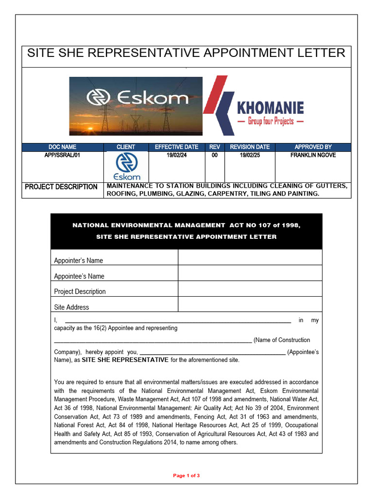 Site She Representative Appointment Letter | PDF | Business | Natural ...