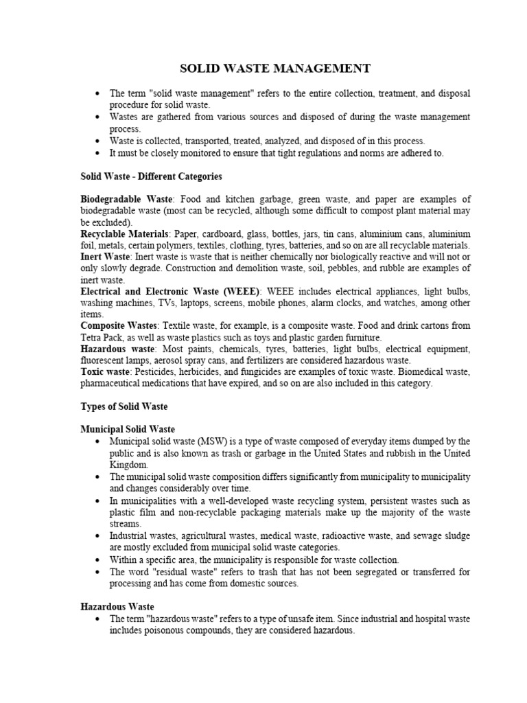 Solid Waste Management | PDF | Waste | Municipal Solid Waste