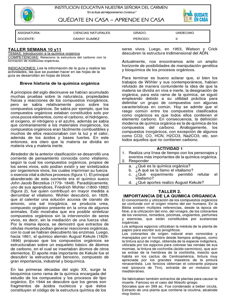 SEMANAS 10 y 11 UNDECIMO GRADO | PDF | Compuestos químicos | Compuestos orgánicos