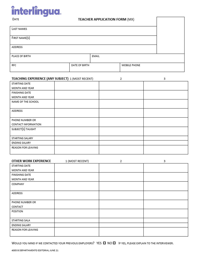 4005 BT Teacher Apllication Form Editable Copy Finished | PDF | Teachers