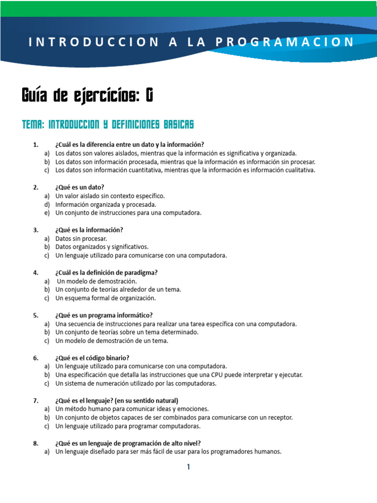 Scribd - Introd a La Programacion Guia de Ejercicios 00 -Respuestas | PDF | Lenguaje de ...