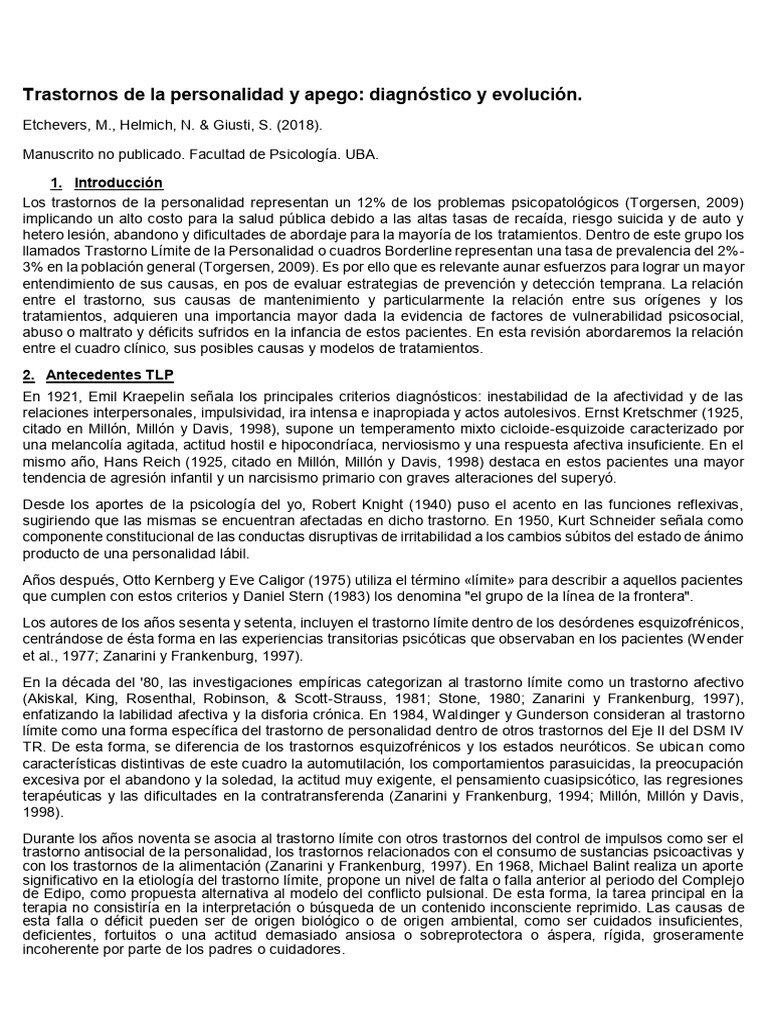 Etchevers, Helmich, Giusti - Trastornos Personalidad y Apego (2) | PDF | Trastorno límite de la ...